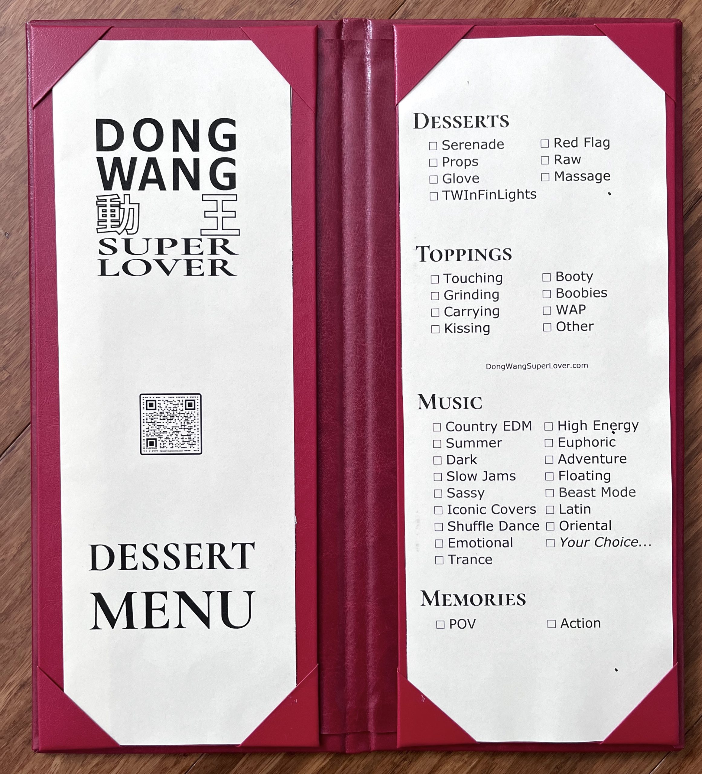 Menu – Dong Wang, Super Lover